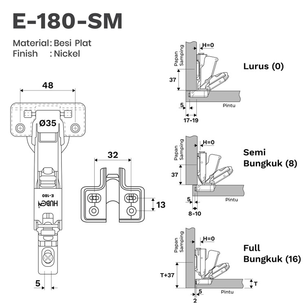 Engsel Huben 165 Derajat Slow Motion E-180-SM (Lurus)