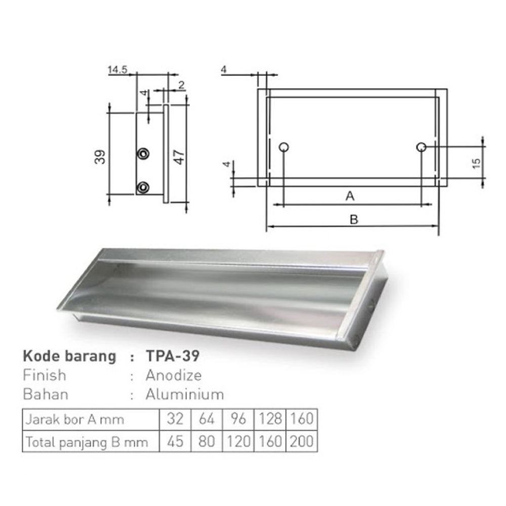 Handle Huben TPA-39 Anodize 96mm