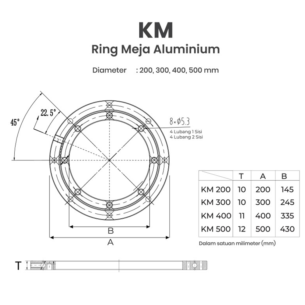 Ring Meja Aluminium Huben KM Dia-400mm