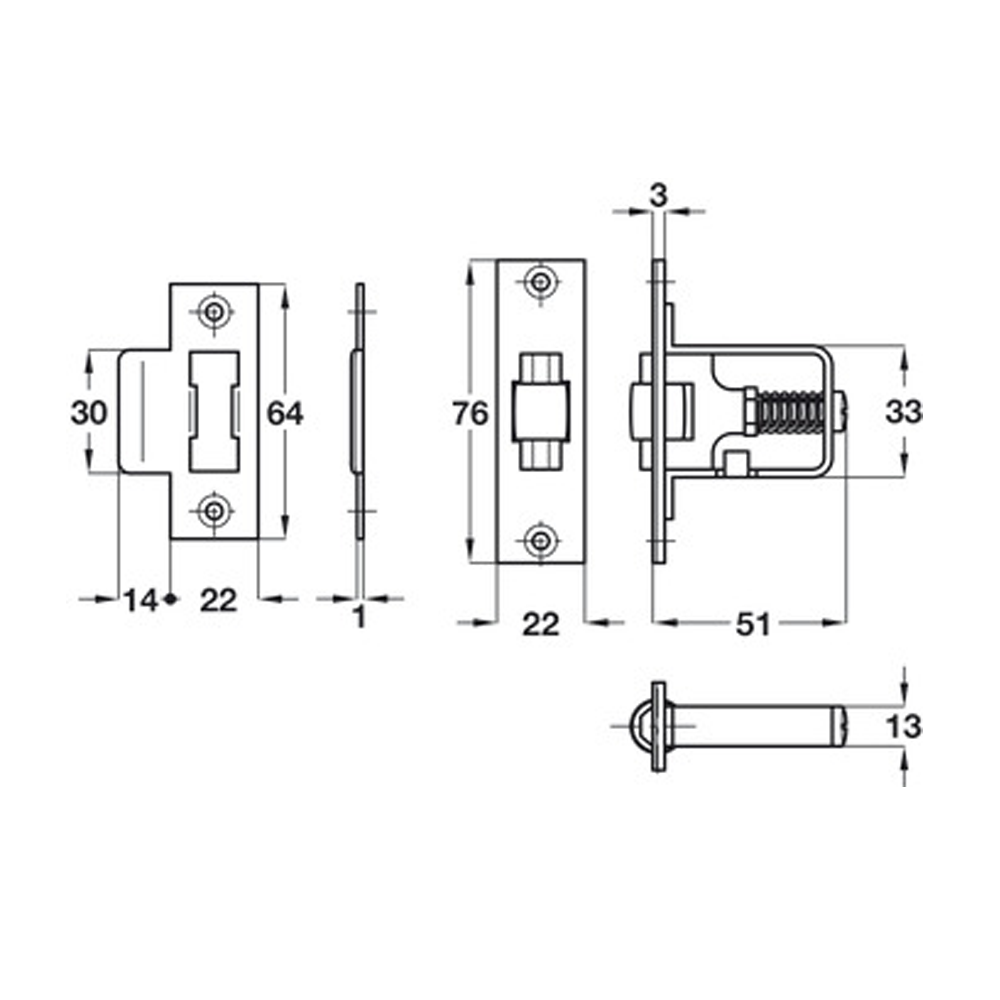 Roller Latch Hafele - without lock case (911.24.014)